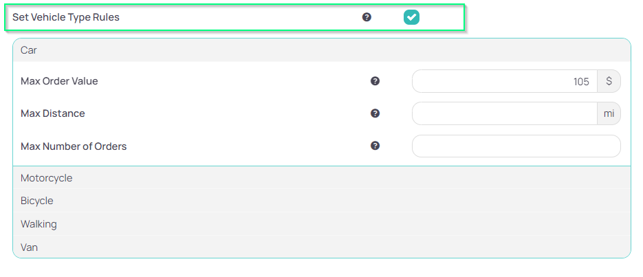 Vehicle Type Rules Settings – Cartwheel