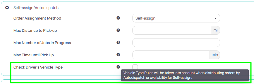 Vehicle Type Rules Settings – Cartwheel