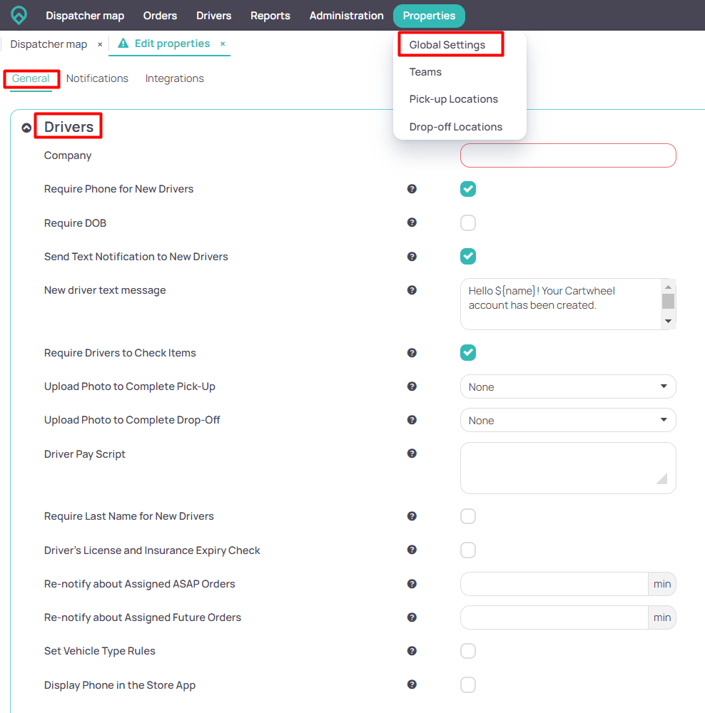 Driver Properties – Cartwheel