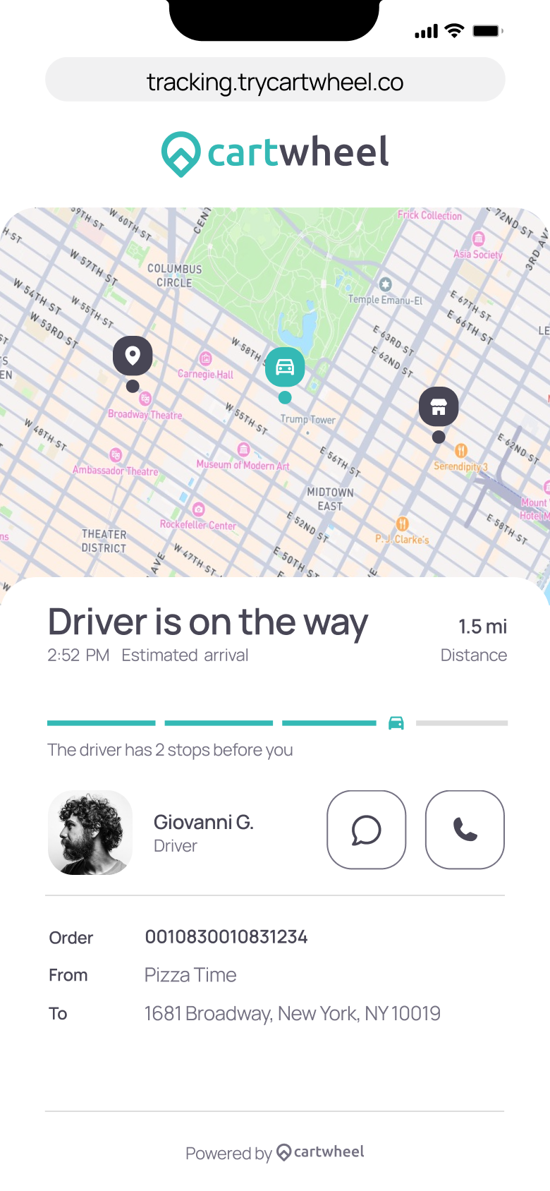 Customer Notifications and Order Tracking Page – Cartwheel