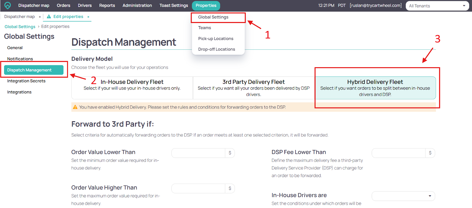 Hybrid Delivery Settings – Cartwheel